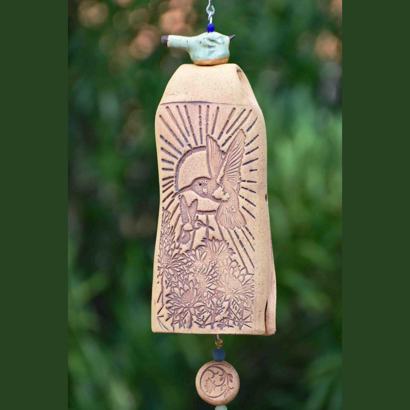 Handmade Hummingbird Wind Chime – Memorial Gift, Outdoor Ceramic Bell ...