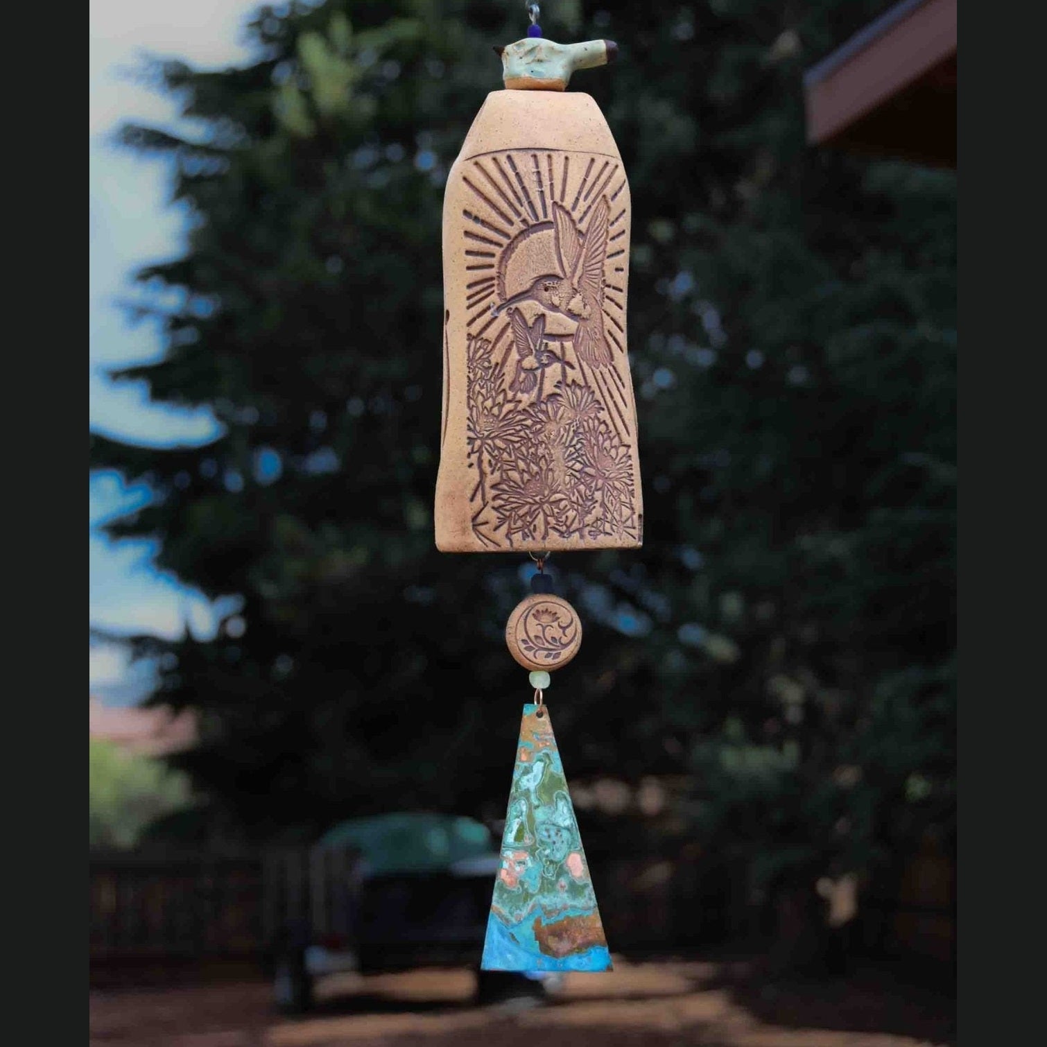 Handmade Hummingbird Wind Chime – Memorial Gift, Outdoor Ceramic Bell ...
