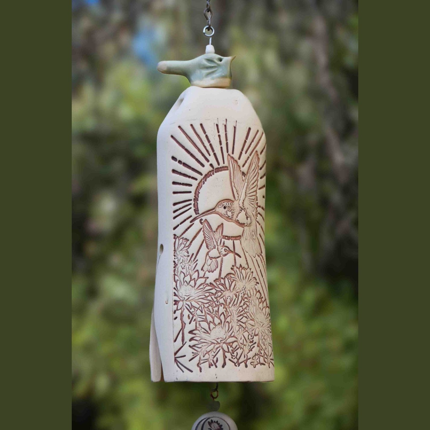 Handmade Hummingbird Wind Chime – Memorial Gift, Outdoor Ceramic Bell ...