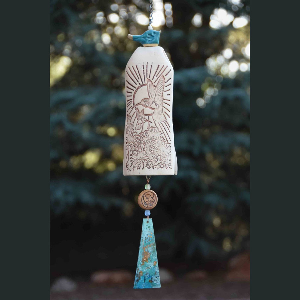 Handmade Hummingbird Wind Chime – Memorial Gift, Outdoor Ceramic Bell ...